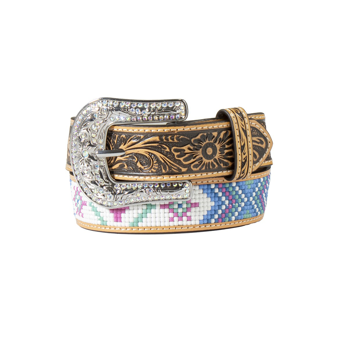 Angel Ranch Girl's Floral Embossed Cactus Beaded Belt - Multi Coloured ...