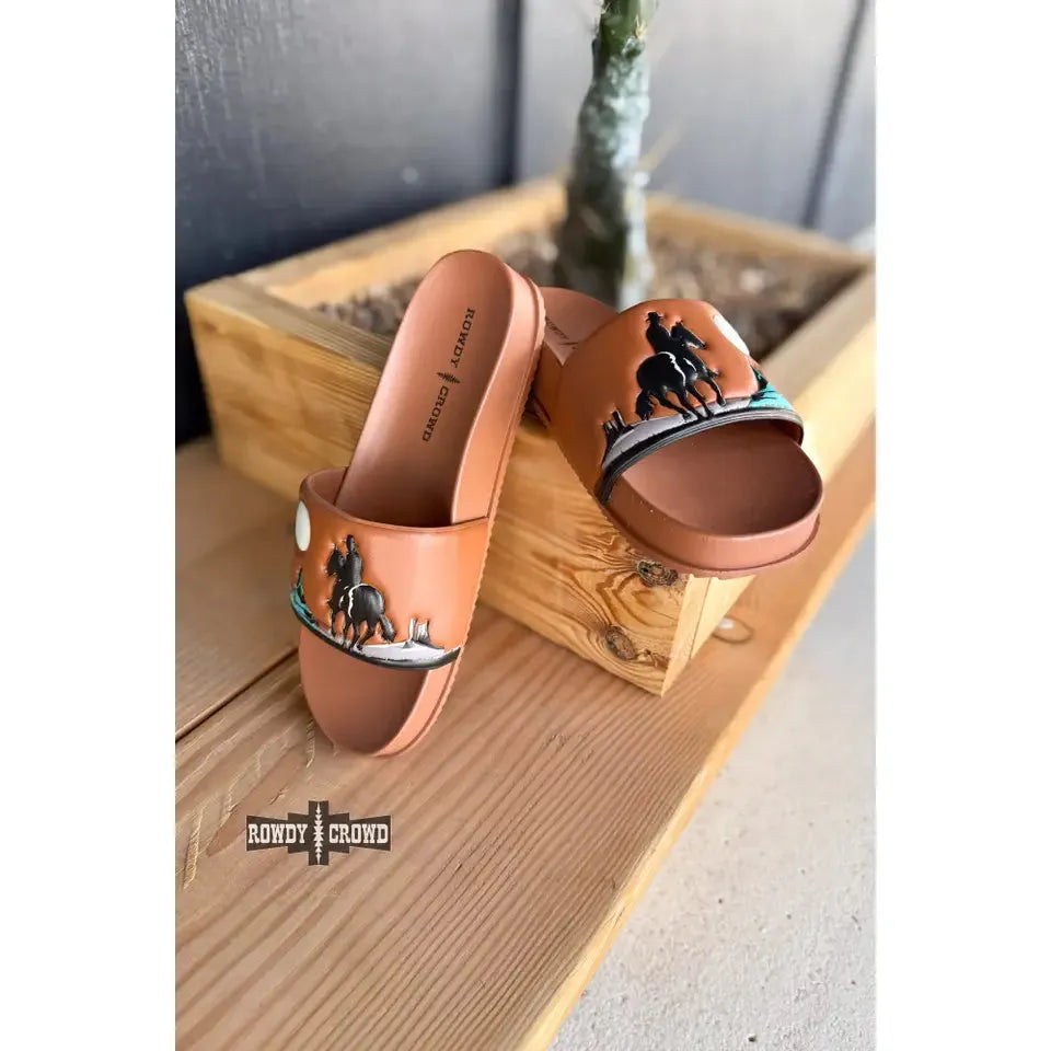 Rowdy Crowd Saddle Bum Slides- Brown – Irvine Tack & Western Wear